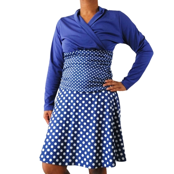 MISSLOOK | Dresses | Mislook Blue White Polka Dot Ruched Dress | Poshmark